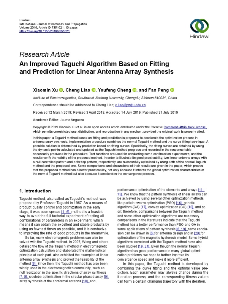 Research Article: An Improved Taguchi Algorithm Based On Fitting and Prediction For Linear ...