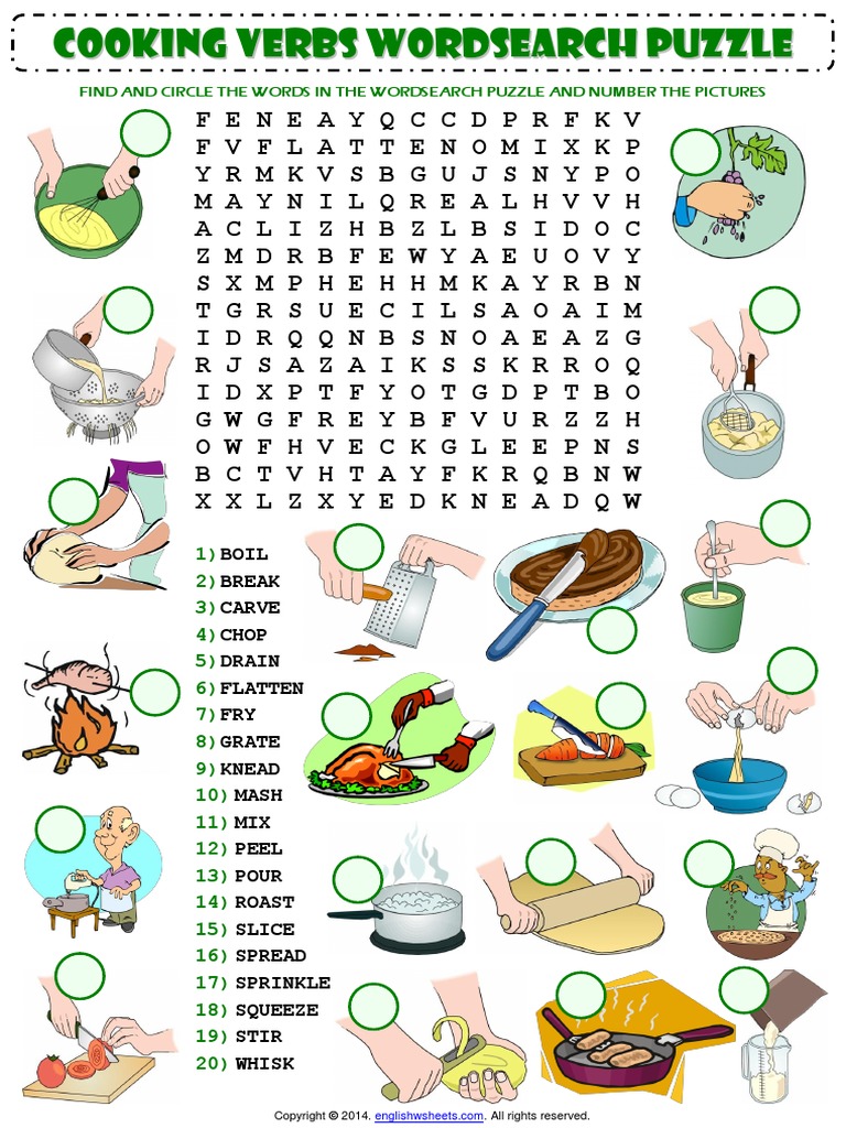 Cooking Verbs Wordsearch | PDF | Word Search | Cuisine