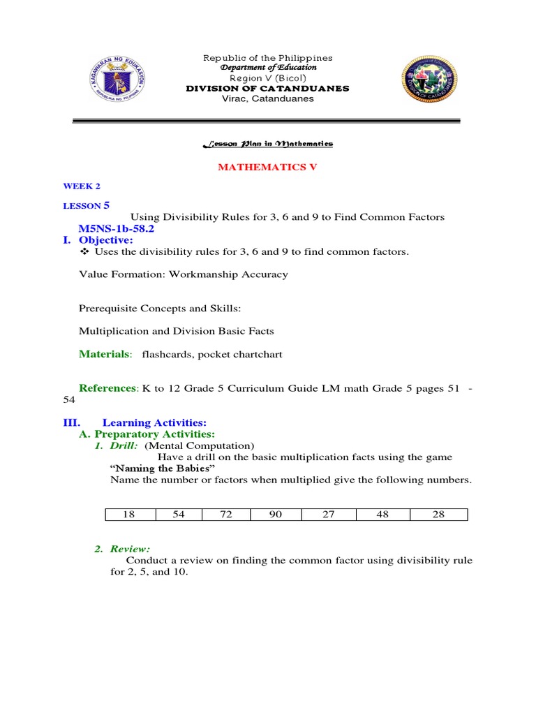 Using Divisibility Rules to Find Common Factors: A Lesson Plan on ...