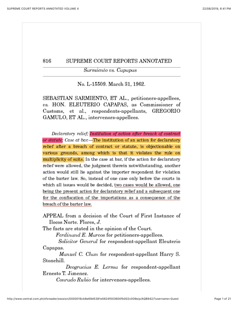 Sarmiento Vs Capapas | PDF | Declaratory Judgment | Leasehold Estate