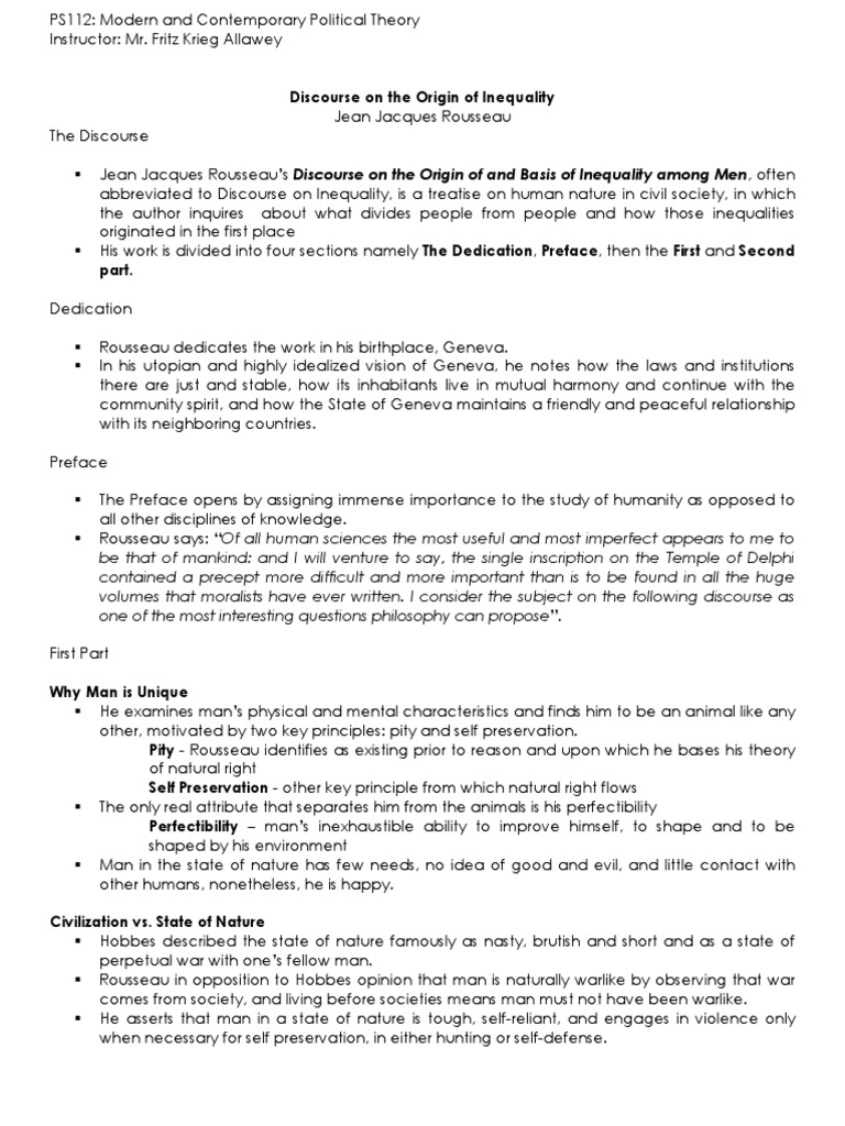 Discourse On The Origin of Inequality (Handout) | PDF | Jean Jacques ...