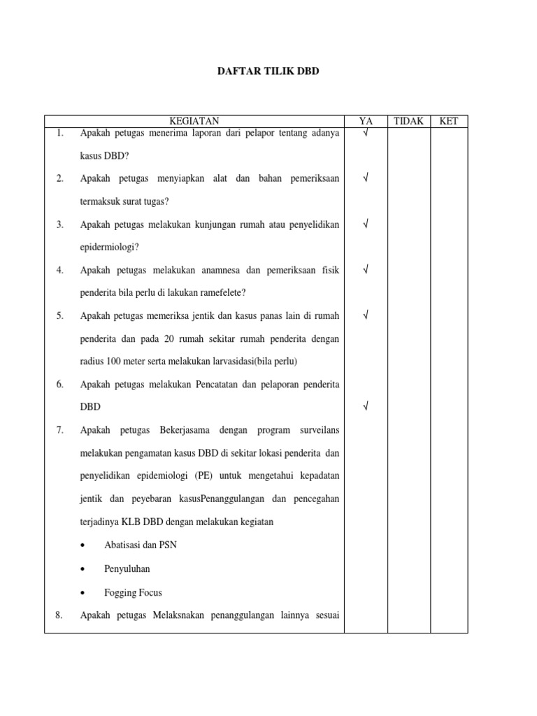 Daftar Tilik DBD | PDF
