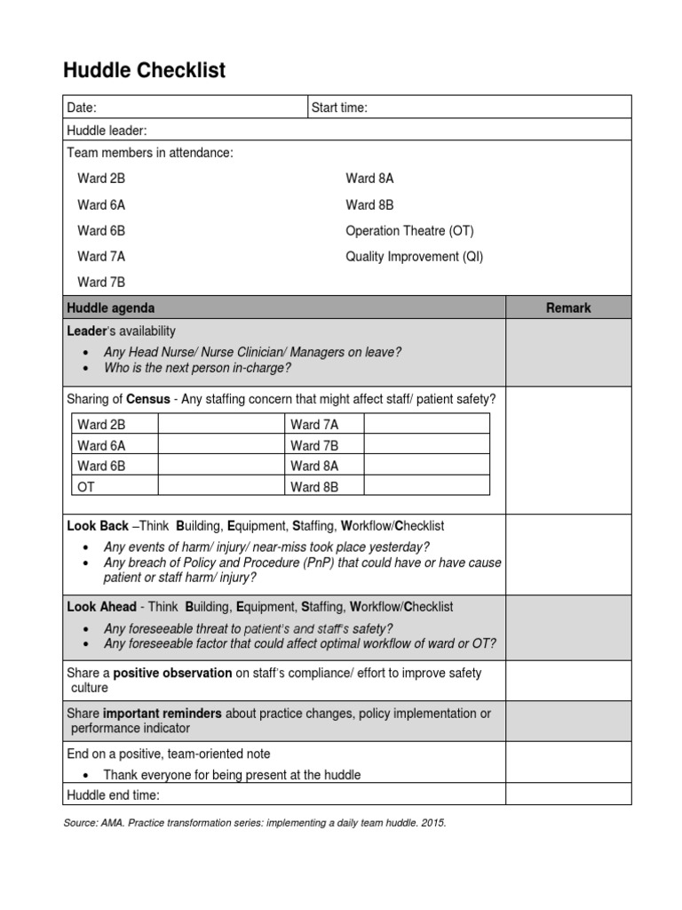 Huddle Checklist PDF | PDF