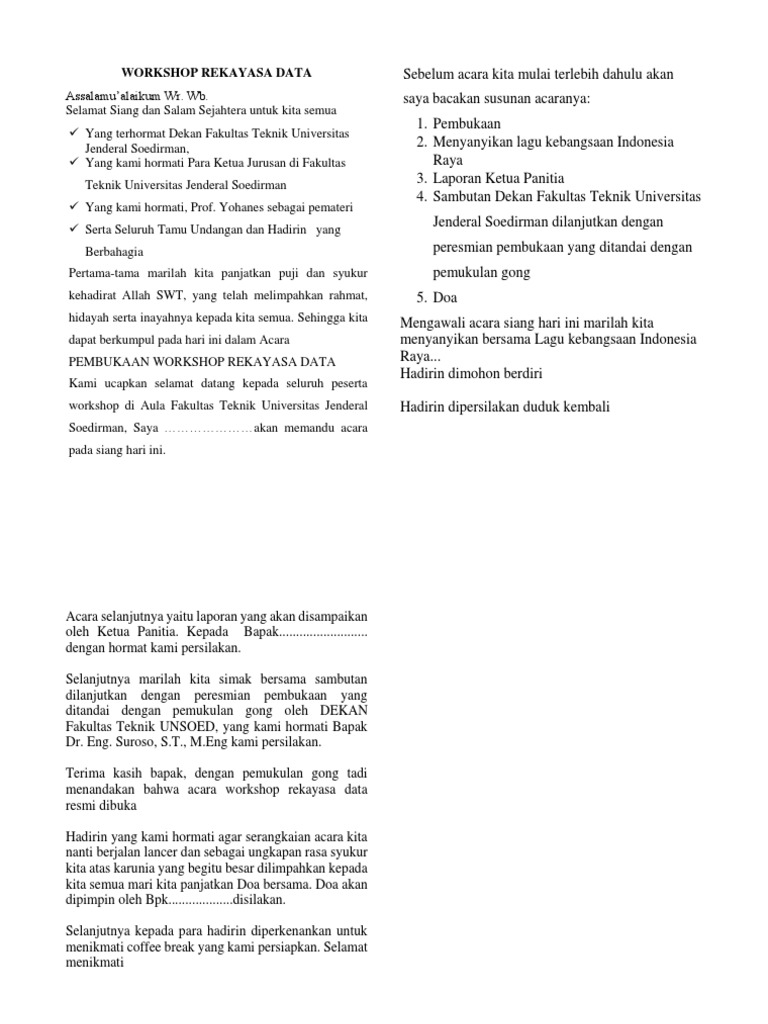 Teks MC Workshop Rekayasa Data | PDF