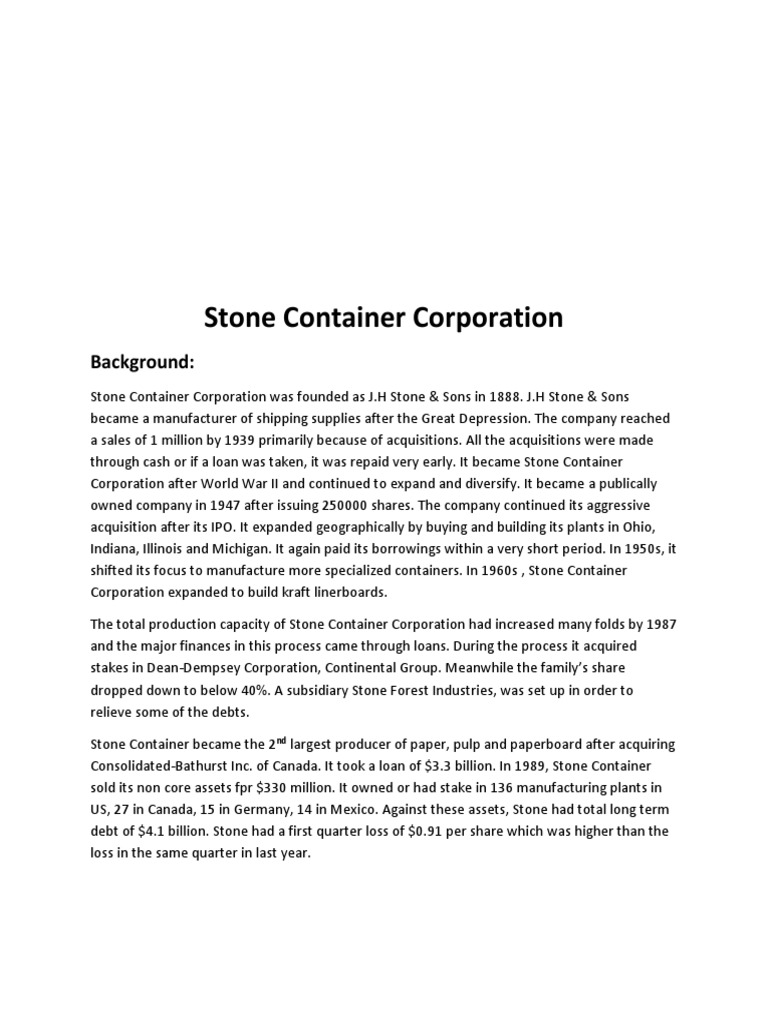 Stone Container Corporation's Financial Problems and Solutions | PDF ...