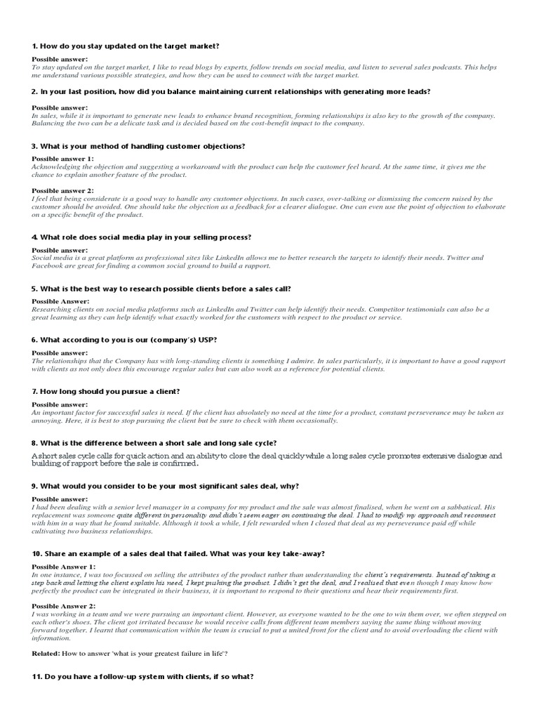 How To Answer 'What Is Your Greatest Failure in Life'? | PDF | Sales ...