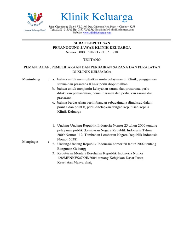 SK Pemantauan, Pemeliharaan Dan Perbaikan Sarana Dan Peralatan Di ...