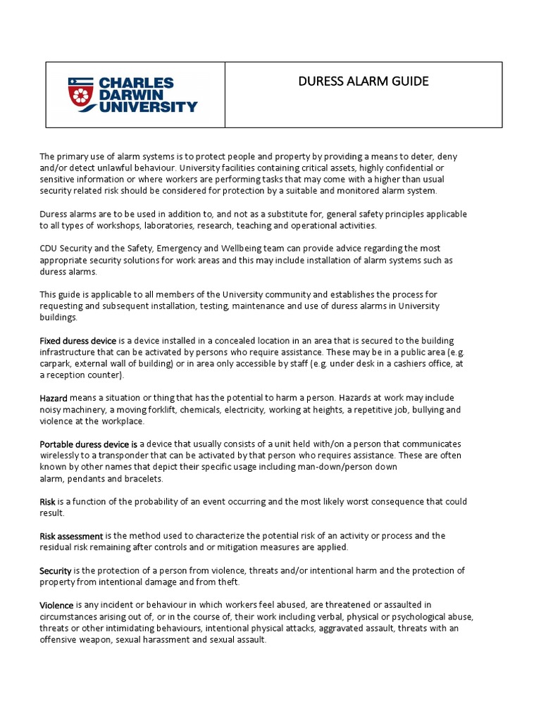 Duress Alarm Installation Guide | PDF | Risk | Assault