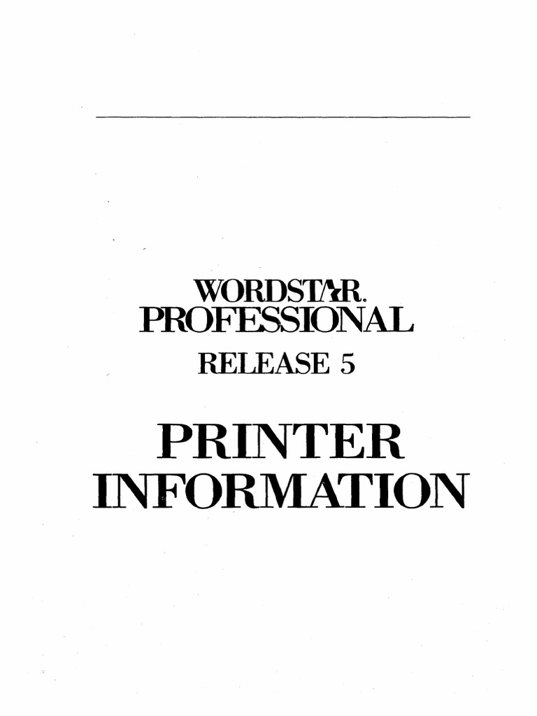 Wordstar Professional Release 5 Printer Information PDF | PDF | Printer ...