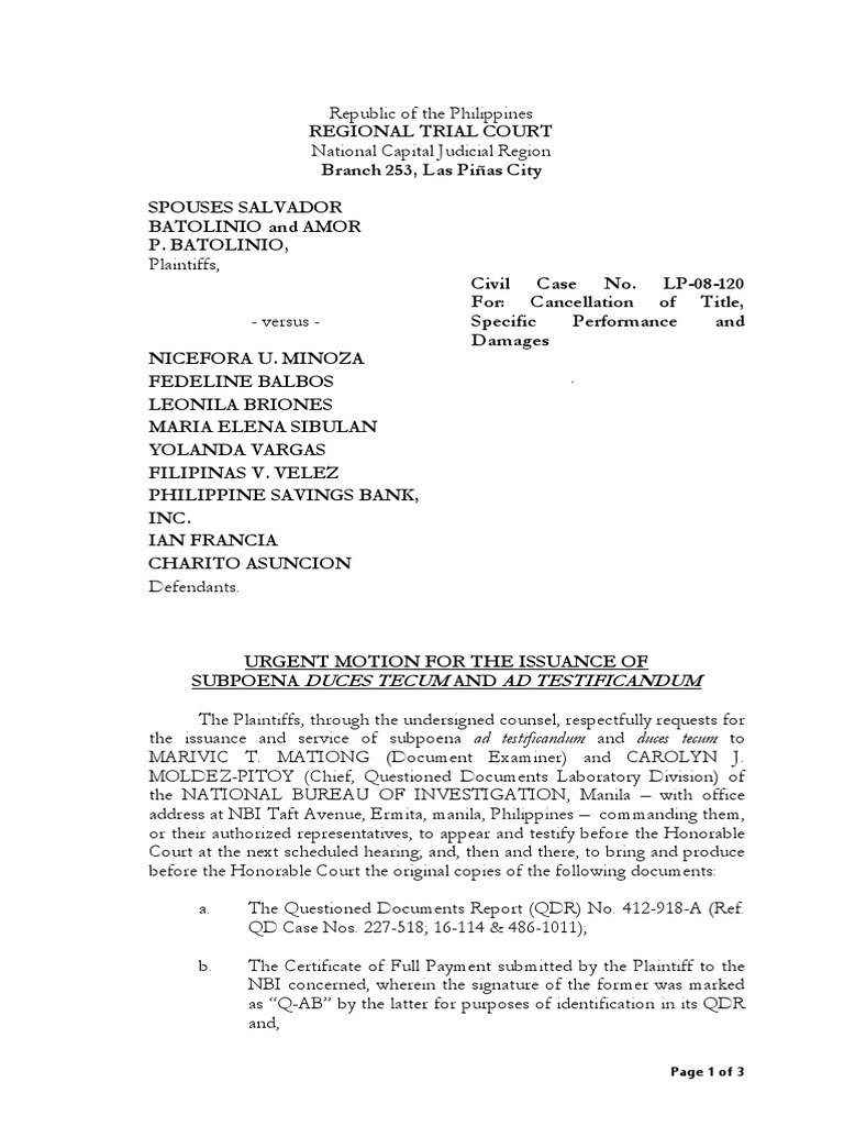 Subpoena (NBI) | PDF | Subpoena Duces Tecum | Legal Concepts