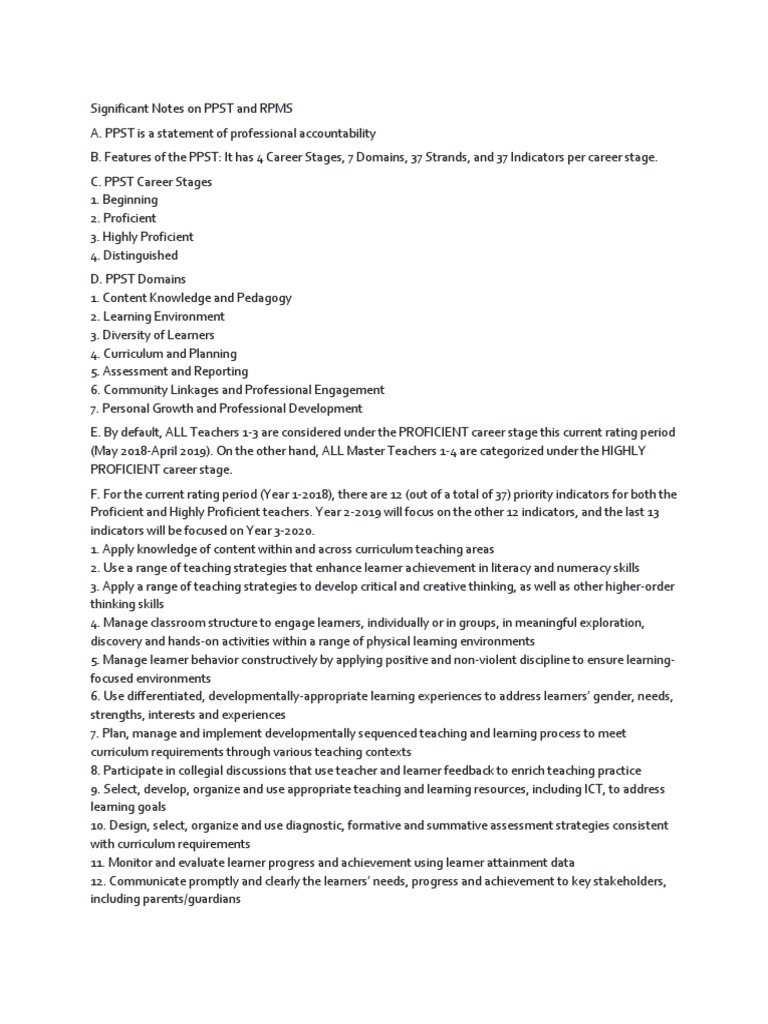 PPST and RPMS Key Insights Guide | PDF | Learning | Teachers