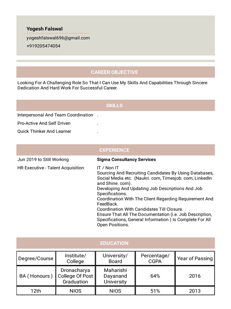 Yogesh Falswal - HR Executive Resume | PDF | Communication | Cognition