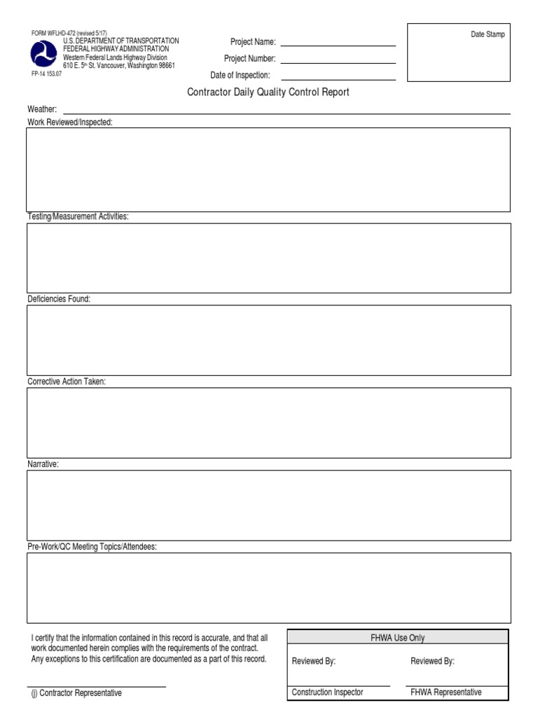 Contractor Daily Quality Control Report | PDF
