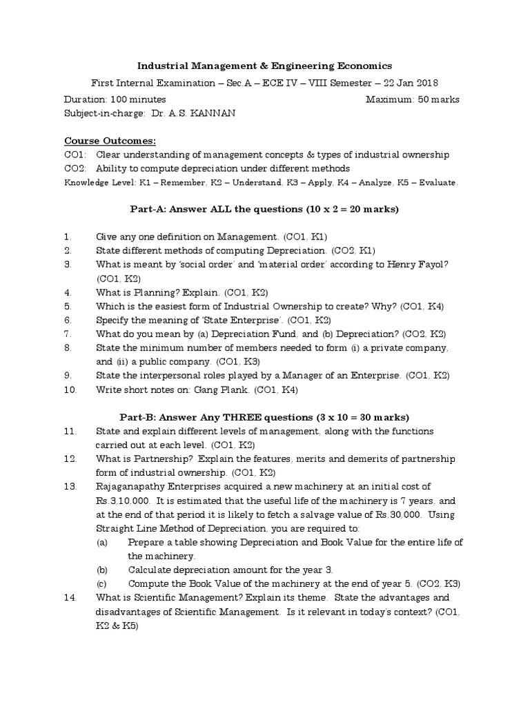 Industrial Management Exam Questions ECE IV | PDF | Art | Technology ...