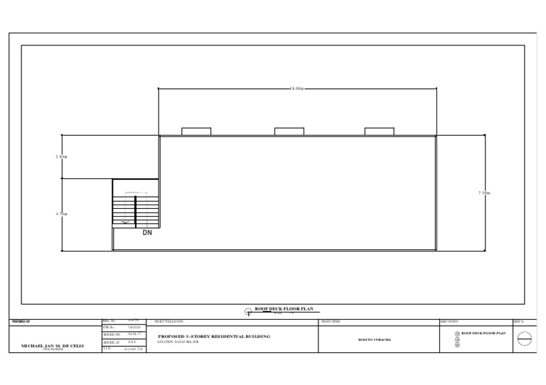 Proposed 3-Storey Residential Building: Roof Deck Floor Plan | PDF
