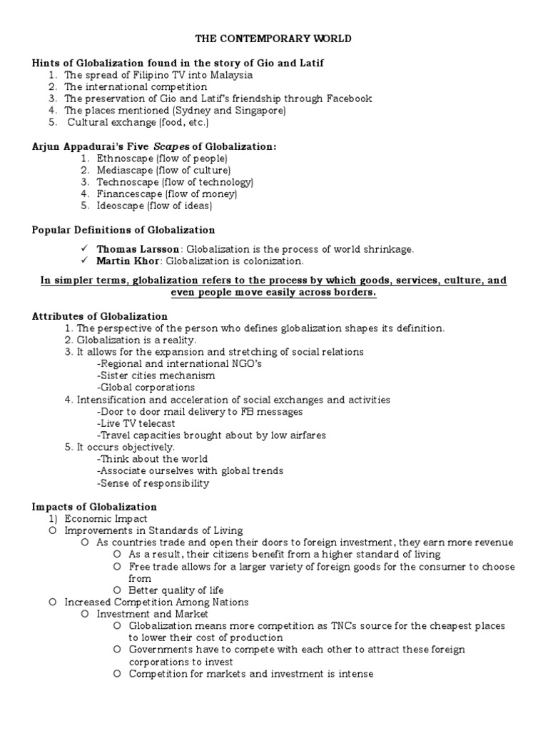 The Contemporary World Prelim Reviewer 1 | PDF | Globalization | Poverty