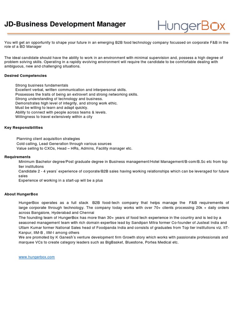 JD-BD Manager - HungerBox | PDF