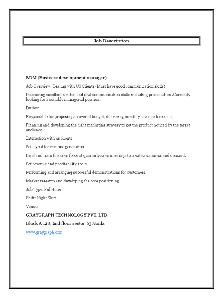 BDM Job Opening at GrayGraph Technology | PDF | Career & Growth ...