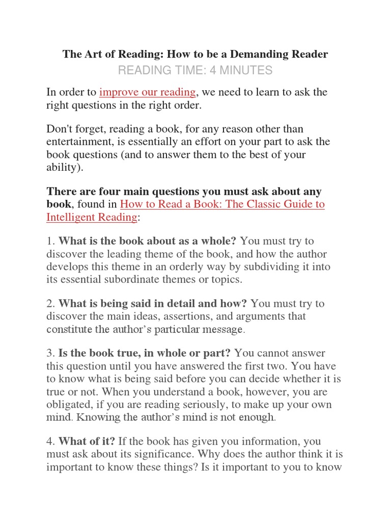 The Art of Reading | PDF | Question | Mind
