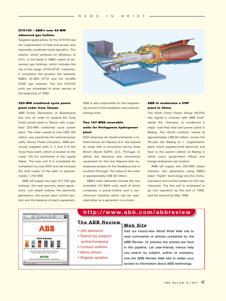 GTX100 - ABB's New 43-MW Advanced Gas Turbine: The ABB Review Web Site ...