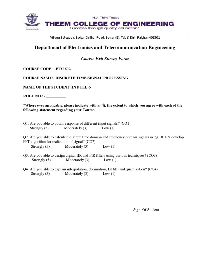 Course Exit Survey Form DTSP | PDF