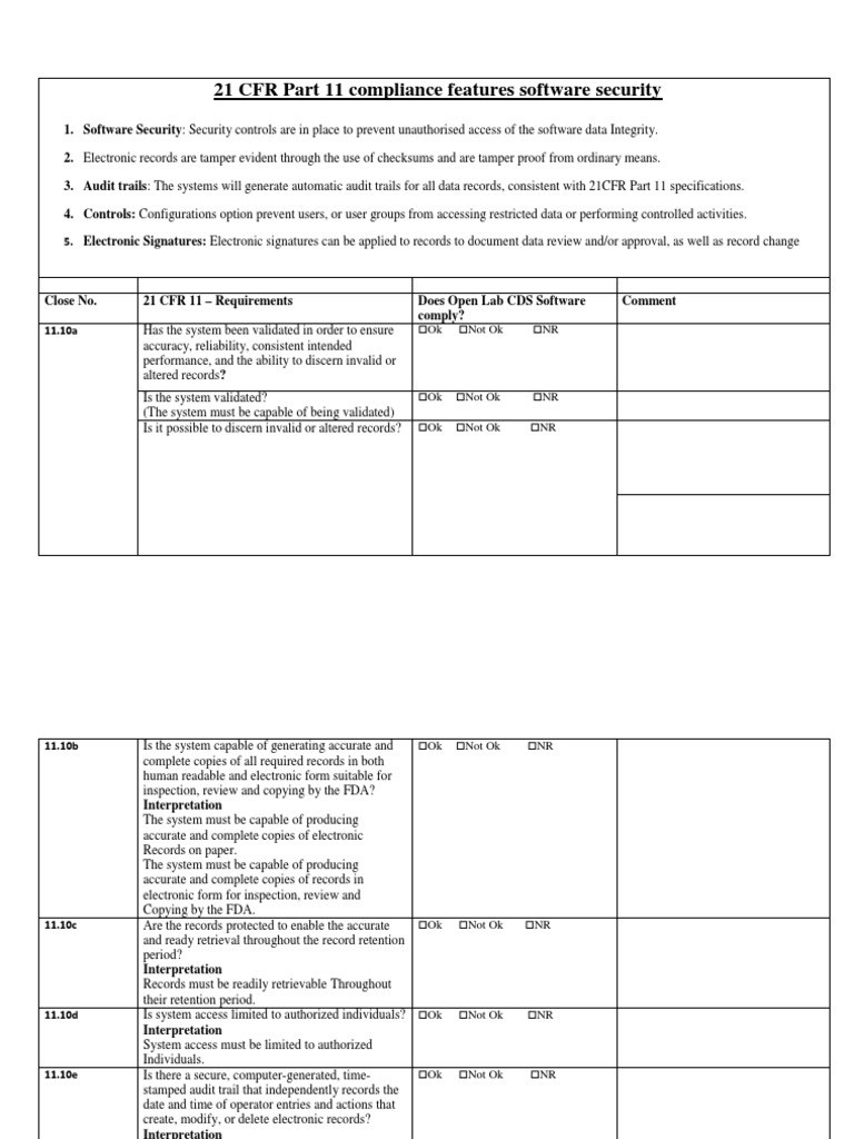 Compliance With 21 CFR Part 11 Final Checklist - 010819 | PDF | Input/Output | Records Management