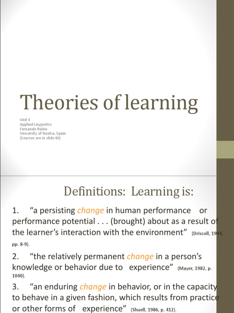 Theories of Learning: Behaviorism, Cognitivism, Social Learning and Constructivism | PDF ...