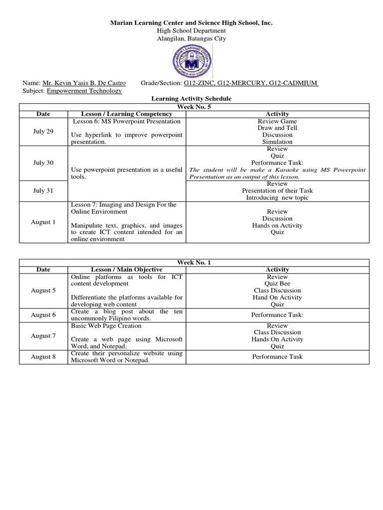 Marian Learning Center and Science High School, Inc | PDF | Mass Media ...