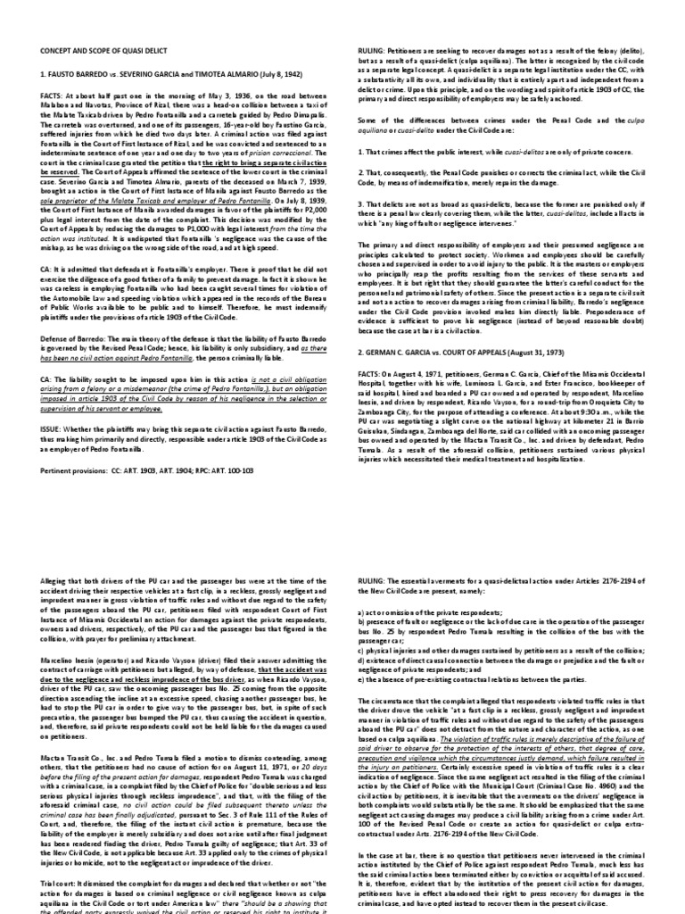 Liability Under Quasi-Delict: Employer Responsibility and Negligence in ...