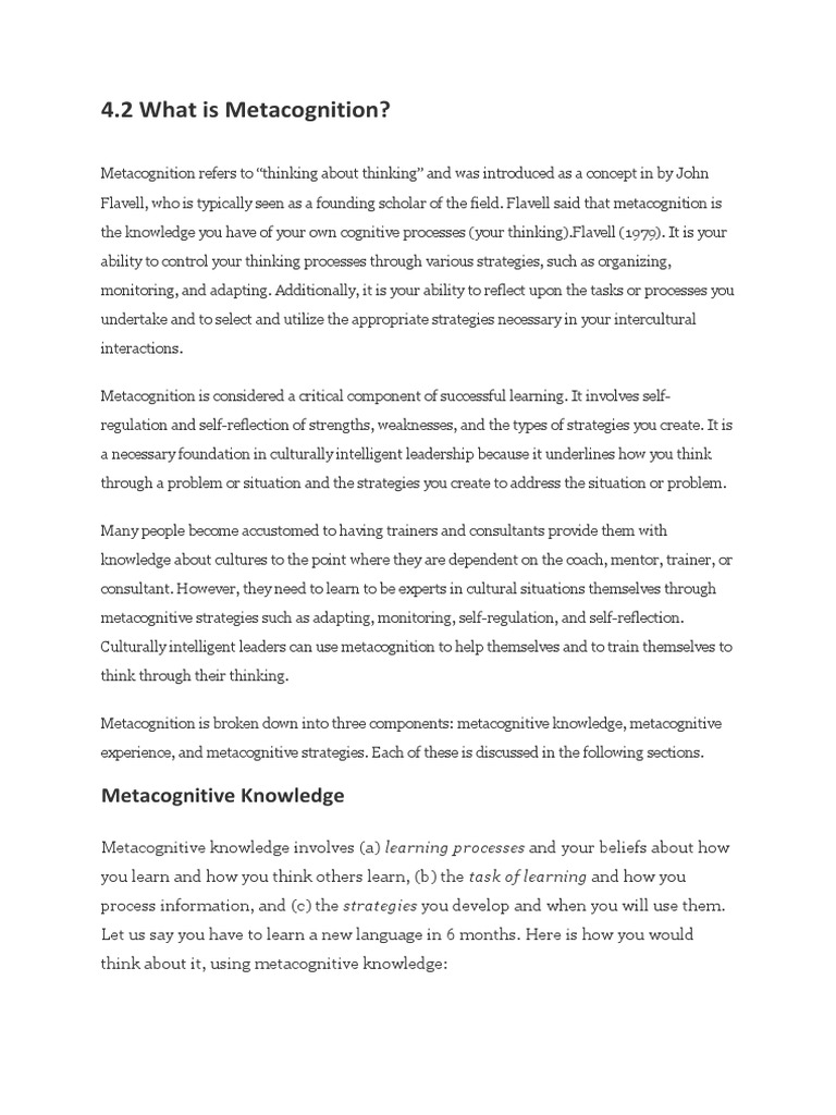 4.2 What Is Metacognition?: Metacognitive Knowledge | PDF ...