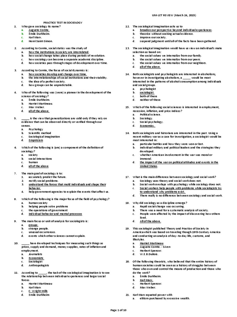 Practice-Test Sociologybanday | PDF | Sociology | Social Science