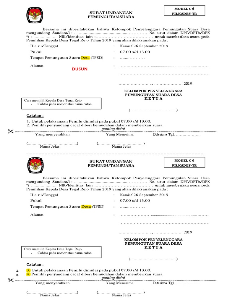 Model c6 Pilkades (Undangan) - Koreksi | PDF