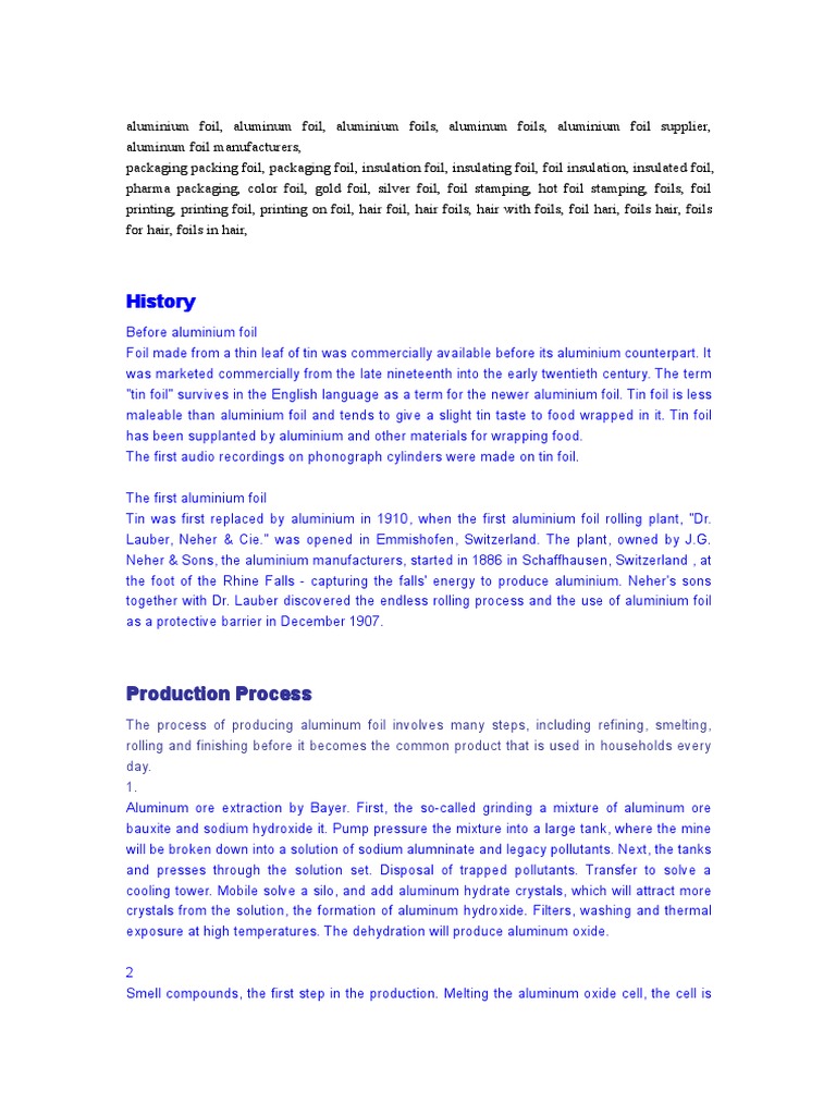 Aluminium foil history and production process | PDF | Aluminium Foil ...
