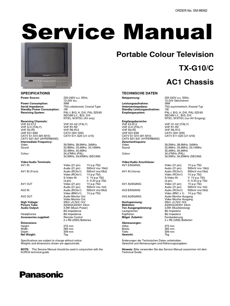 Panasonic TX-G10/C Specifications | PDF | Very High Frequency | Film ...