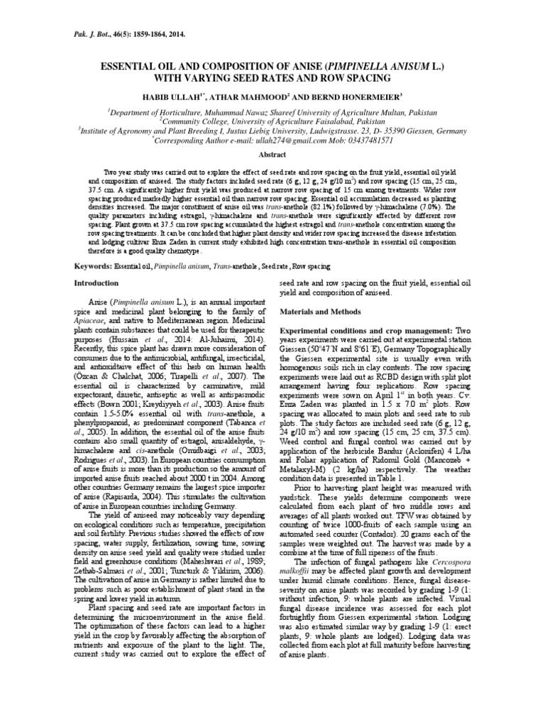 Anise Oil | PDF | Gas Chromatography | Plants