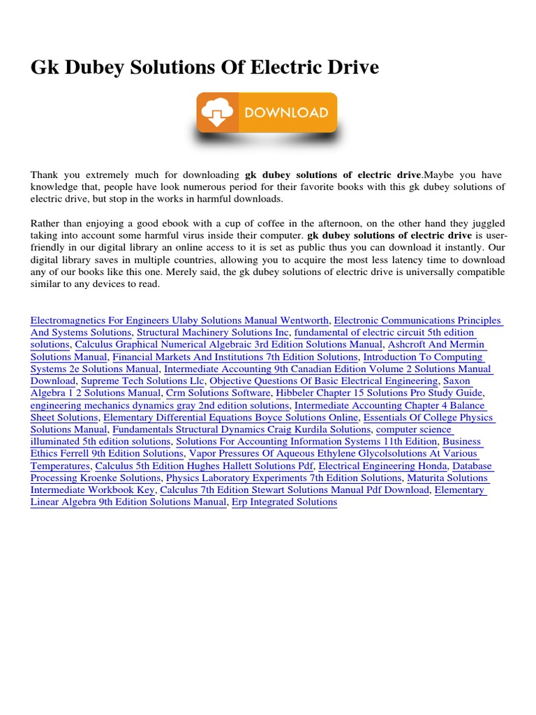 GK Dubey Solutions of Electric Drive PDF | PDF