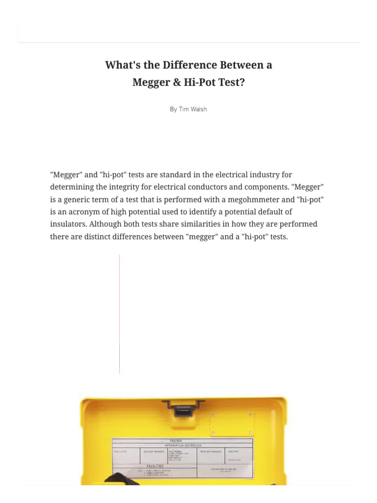 What's The Difference Between A Megger & Hi-Pot Test - Hunker | PDF ...
