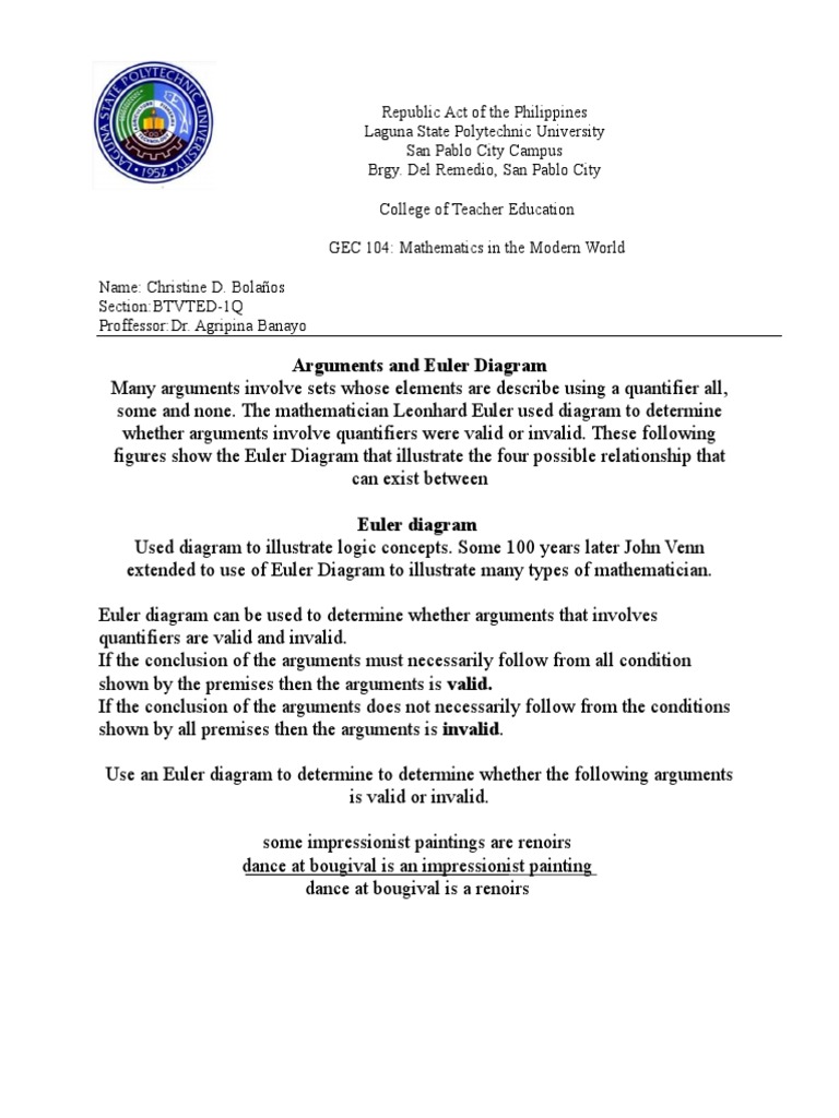 Arguments and Euler Diagram | Download Free PDF | Argument | Logic