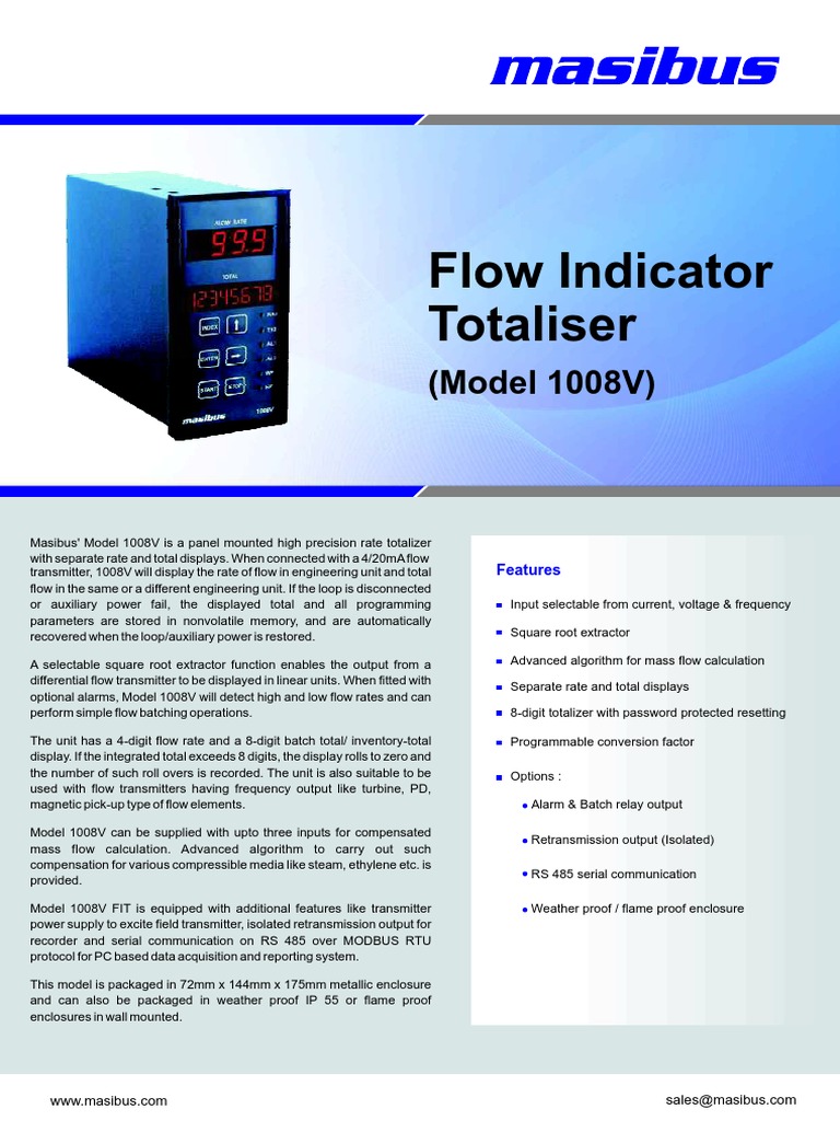 High Precision Flow Totalizer Model 1008V | PDF | Power Supply | Relay