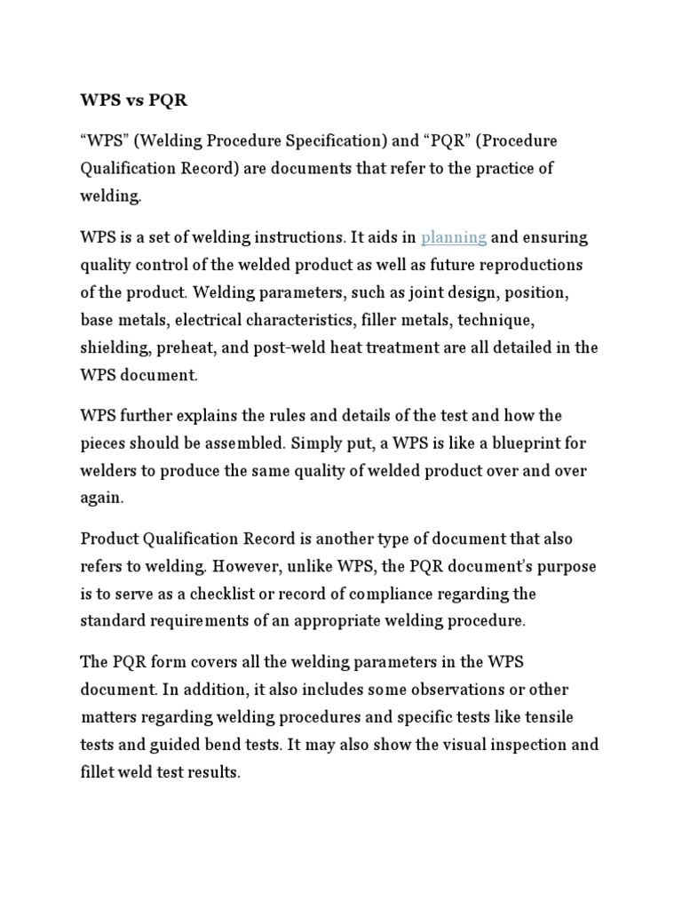 Wps Vs PQR: Planning | PDF | Welding | Construction