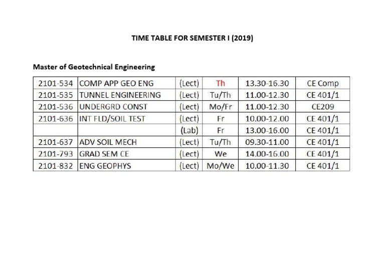 Time Table For Semester I | PDF | Smart Devices | Application Software