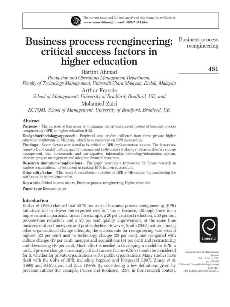 Business Process Reengineering Critical PDF | PDF | Change Management ...