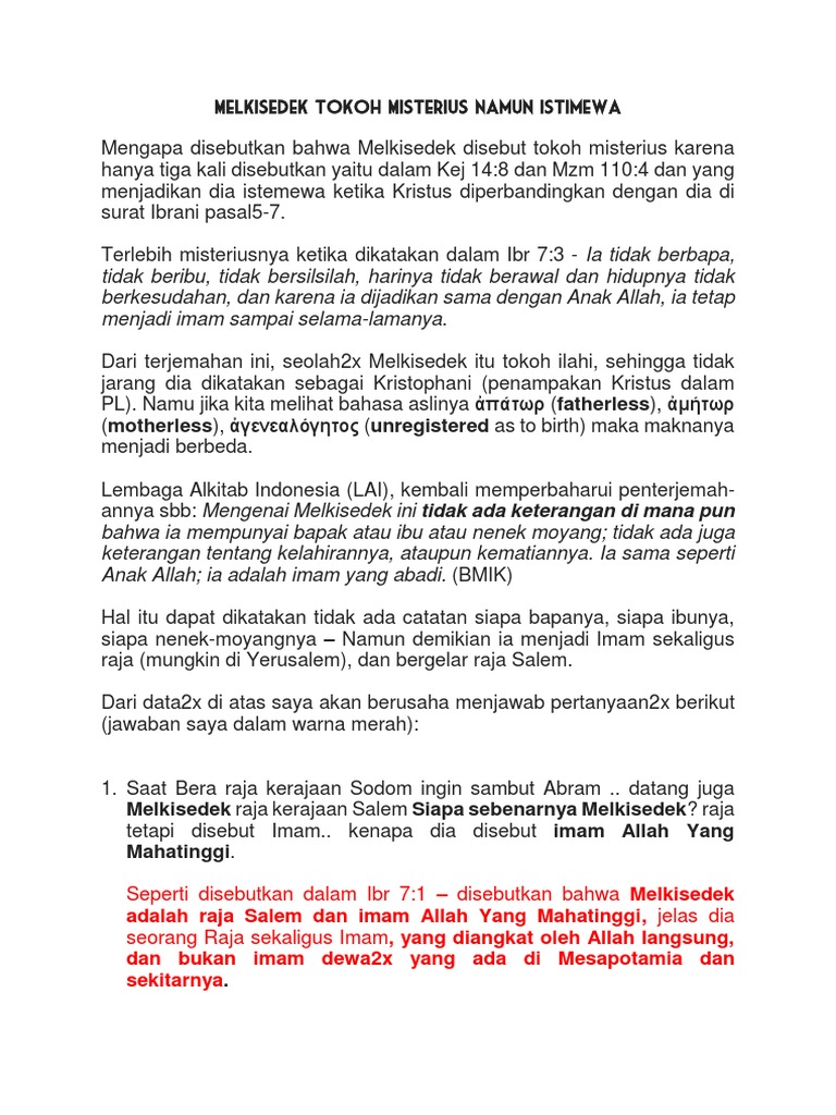 Melkisedek Tokoh Misterius Namun Istimewa | PDF