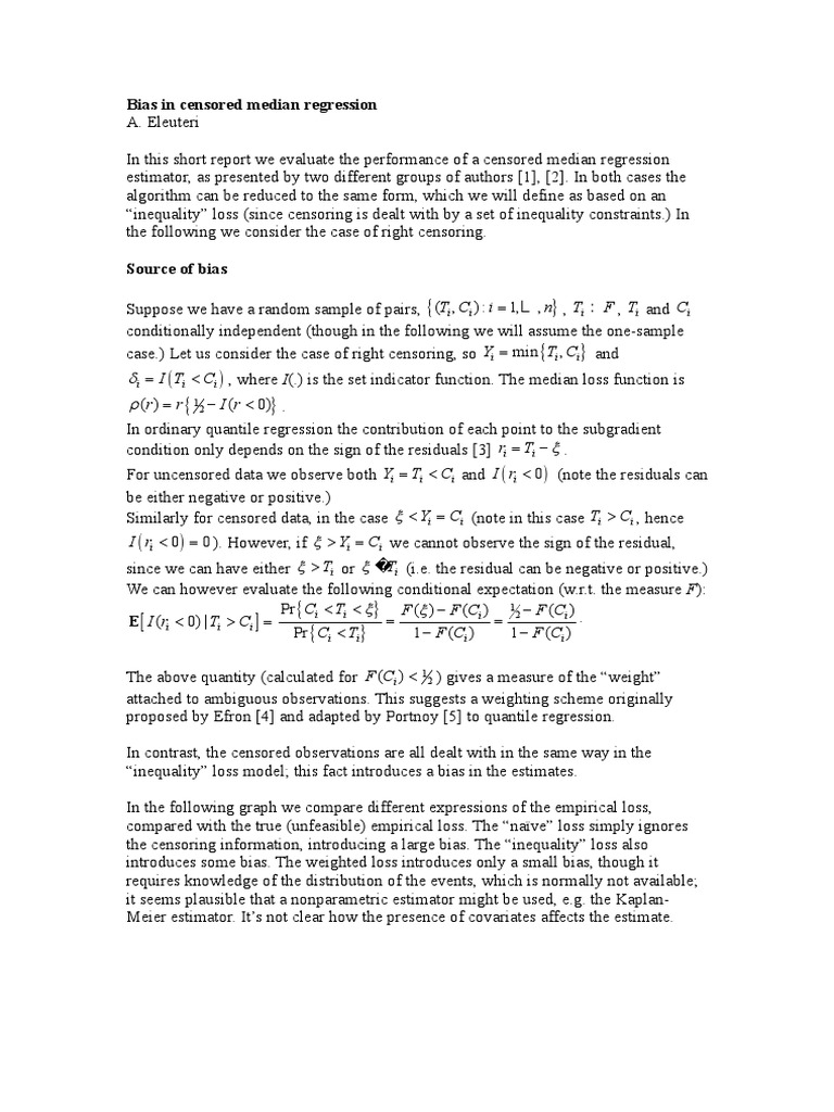 Bias in Censored Median Regression | PDF | Median | Estimator