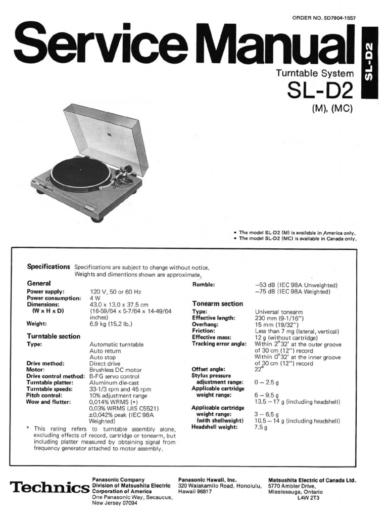 Manual Technics SL D2 | PDF