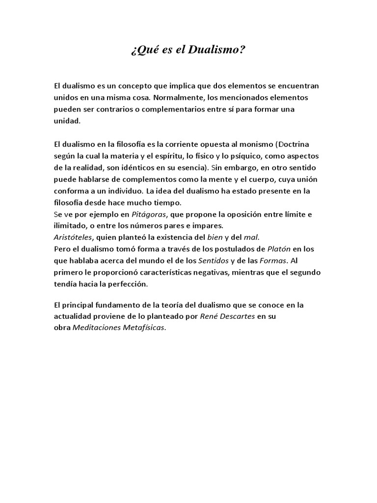 Qué Es El Dualismo | PDF | Dualismo | René Descartes