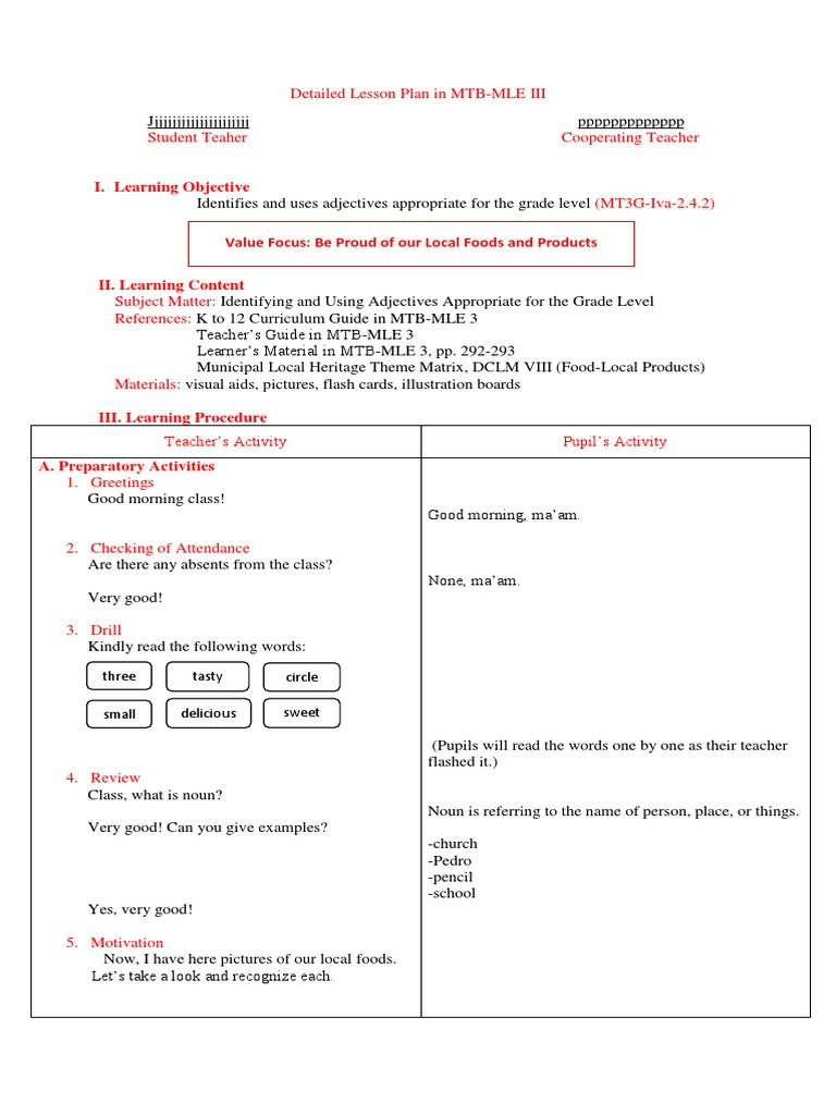 Detailed Lesson Plan in MTB-MLE 3 | Download Free PDF | Lesson Plan ...