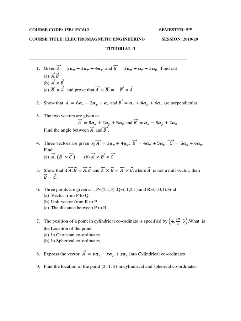 Tute 1 PDF | PDF | Theoretical Physics | Analytic Geometry