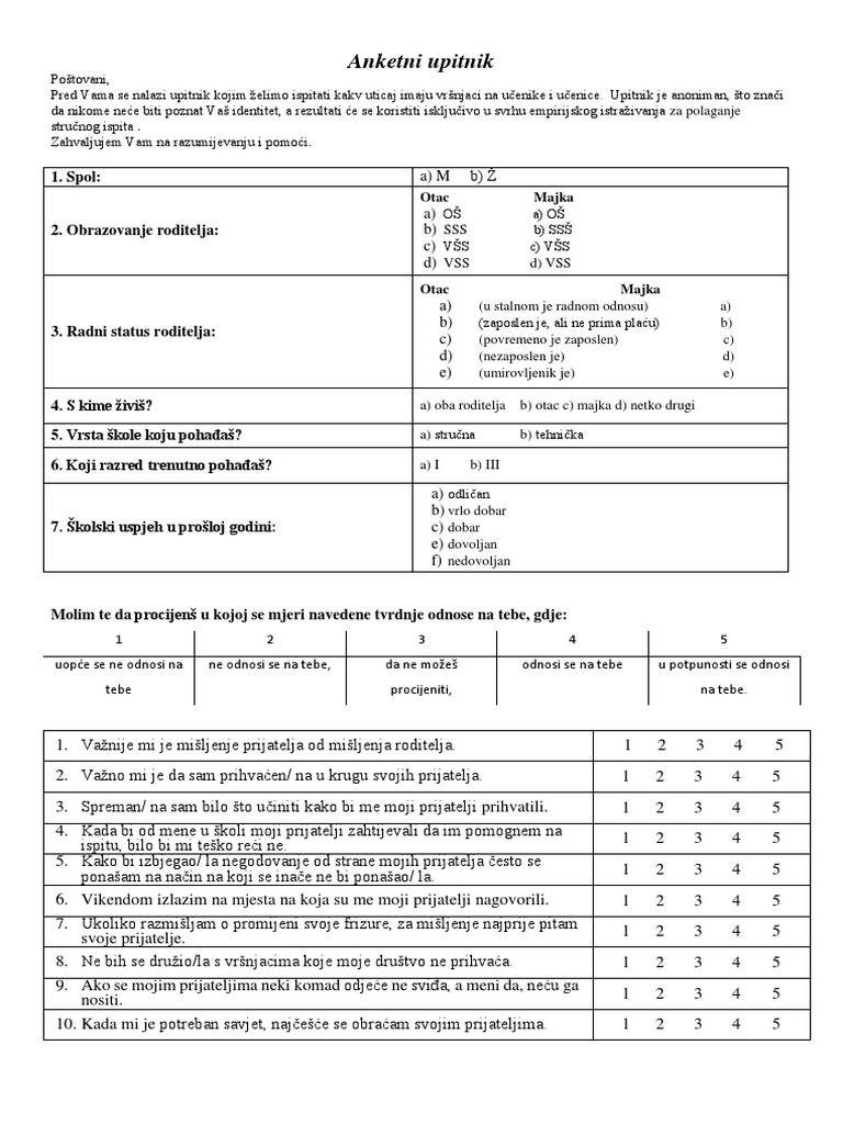 Upitnik | PDF