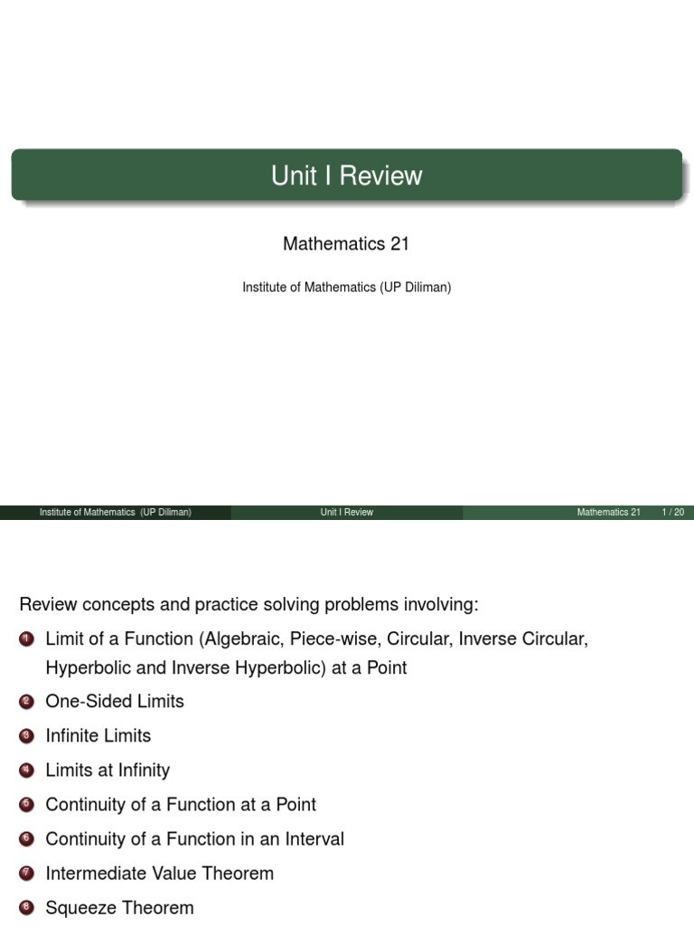 Math 21 1st Exam Review | PDF | Continuous Function | Function ...